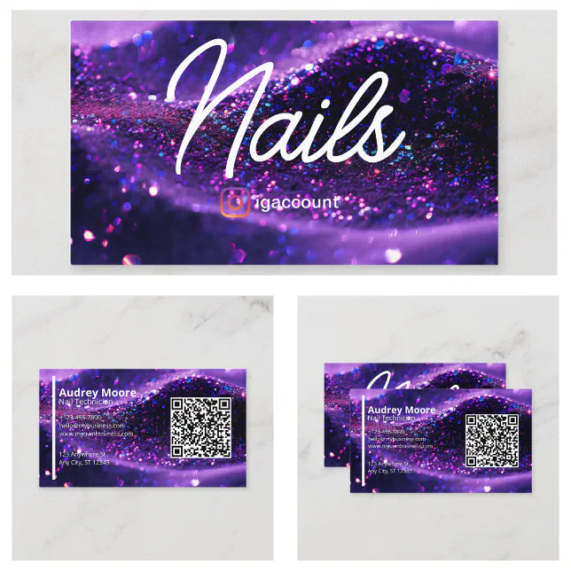 Modern Purple Professional Card QR Code Nail Tech | Zazzle