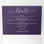 Modern Purple Script Monogram Wedding Tri-Fold Invitation | Zazzle