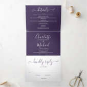 Modern Purple Script Monogram Wedding Tri-Fold Invitation | Zazzle