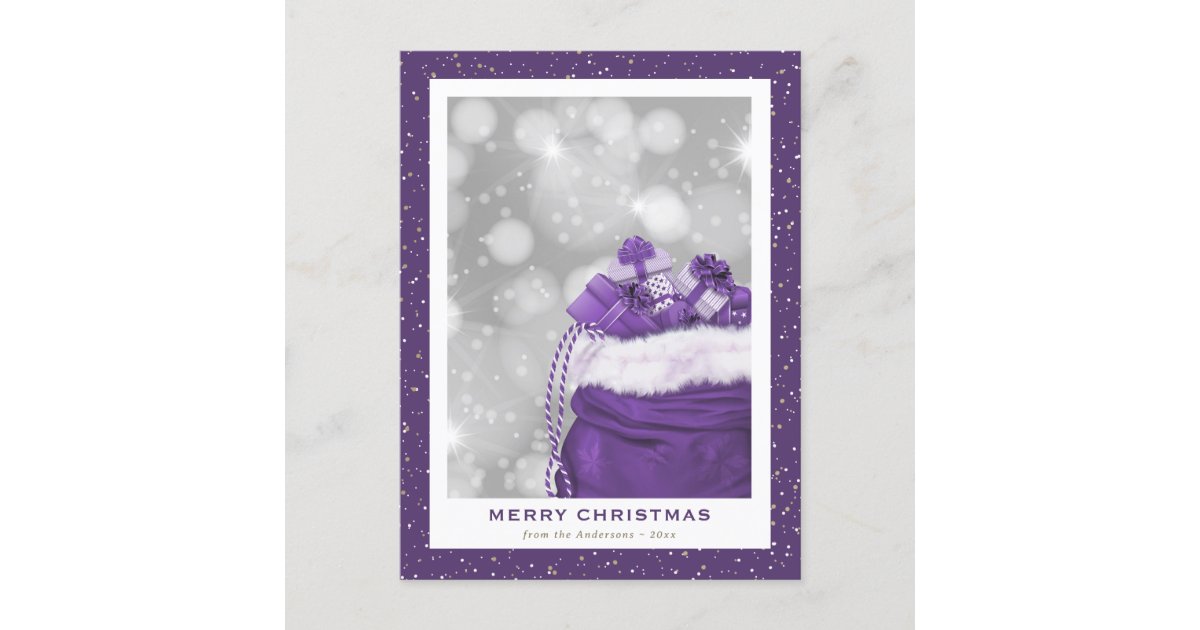 Modern Purple Sparkly Merry Christmas Holiday Postcard | Zazzle