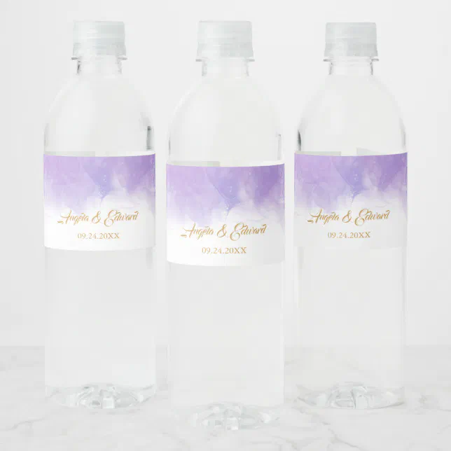 Modern Purple Violet Wedding Water Bottle Label | Zazzle
