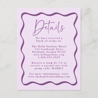 Modern Purple Wavy Frame Wedding Details Enclosure Card | Zazzle