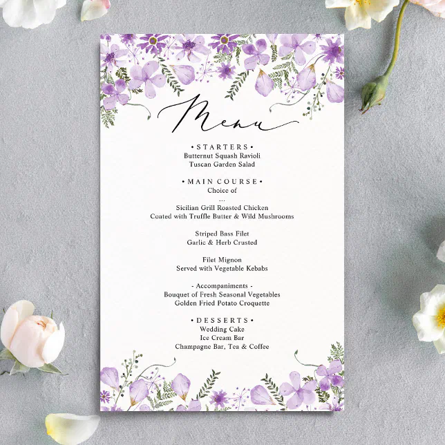 Modern Purple Wedding Menu | Zazzle