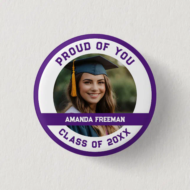 Modern Purple & White Photo Customized Graduation Button | Zazzle