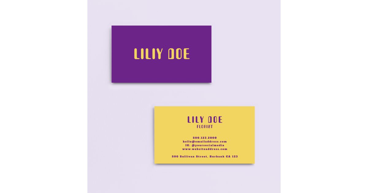 Modern Purple & Yellow Mustard Typography Font Business Card | Zazzle