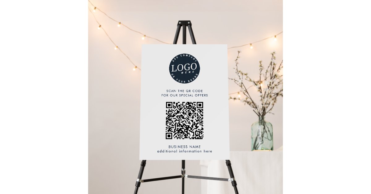 Modern QR Code and Business Logo Custom Foam Board | Zazzle