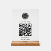 Modern QR Code and Business Logo Daily Update Acrylic Sign | Zazzle
