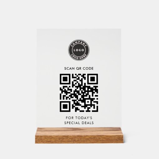 Modern QR Code and Business Logo Daily Update Acrylic Sign | Zazzle