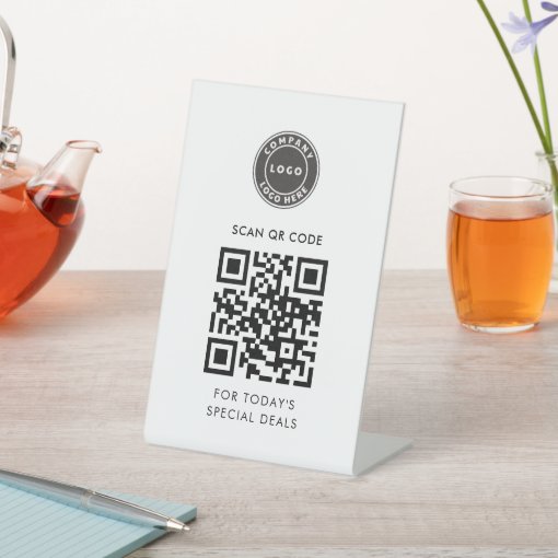 Modern QR Code and Business Logo Daily Update Pedestal Sign | Zazzle