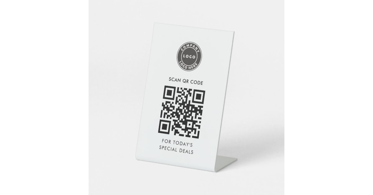 Modern QR Code and Business Logo Daily Update Pedestal Sign | Zazzle