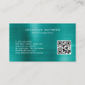 Modern QR Code Brushed Metallic Teal Monogram Business Card | Zazzle
