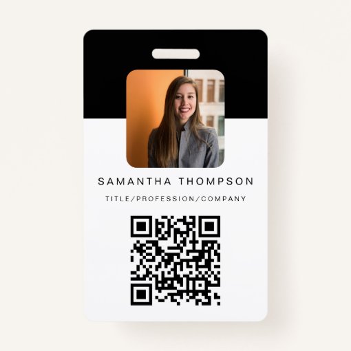 Modern QR Code Business Logo ID Card Employee Badge | Zazzle