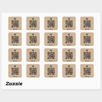 Modern QR Code Business Logo on Brown Square Sticker | Zazzle