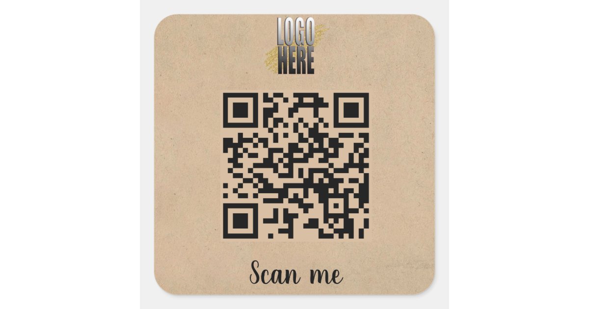 Modern QR Code Business Logo on Brown Square Sticker | Zazzle