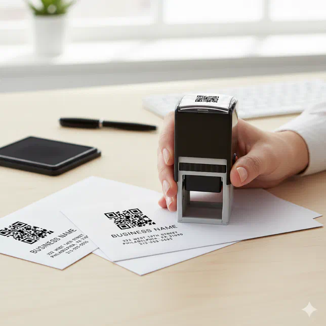 Modern QR Code Business Name or Logo Self-inking Stamp | Zazzle
