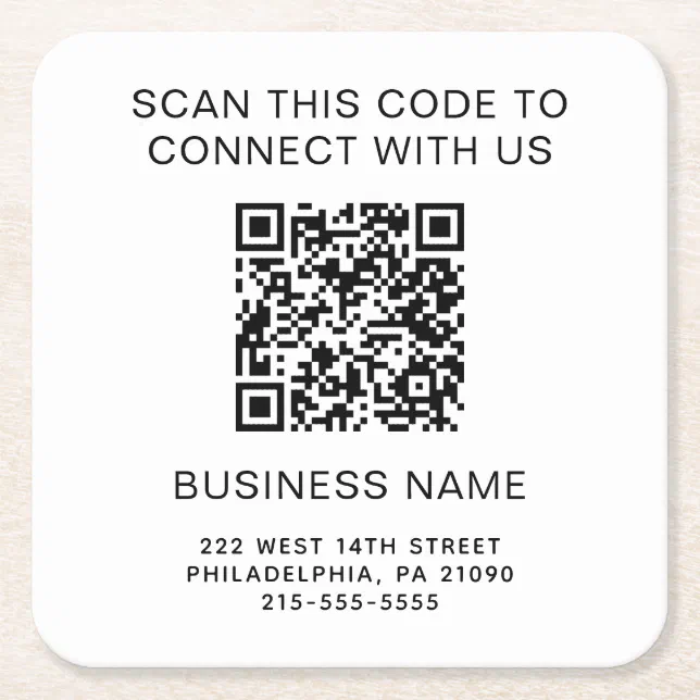 Modern QR Code Company Promotional Square Paper Coaster | Zazzle