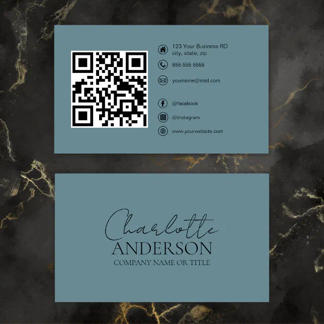 Modern QR Code Custom Social Media Hazy Teal Business Card | Zazzle