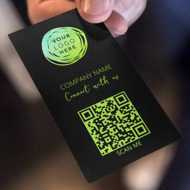 Modern QR Code Fluorescent Green Business Card | Zazzle