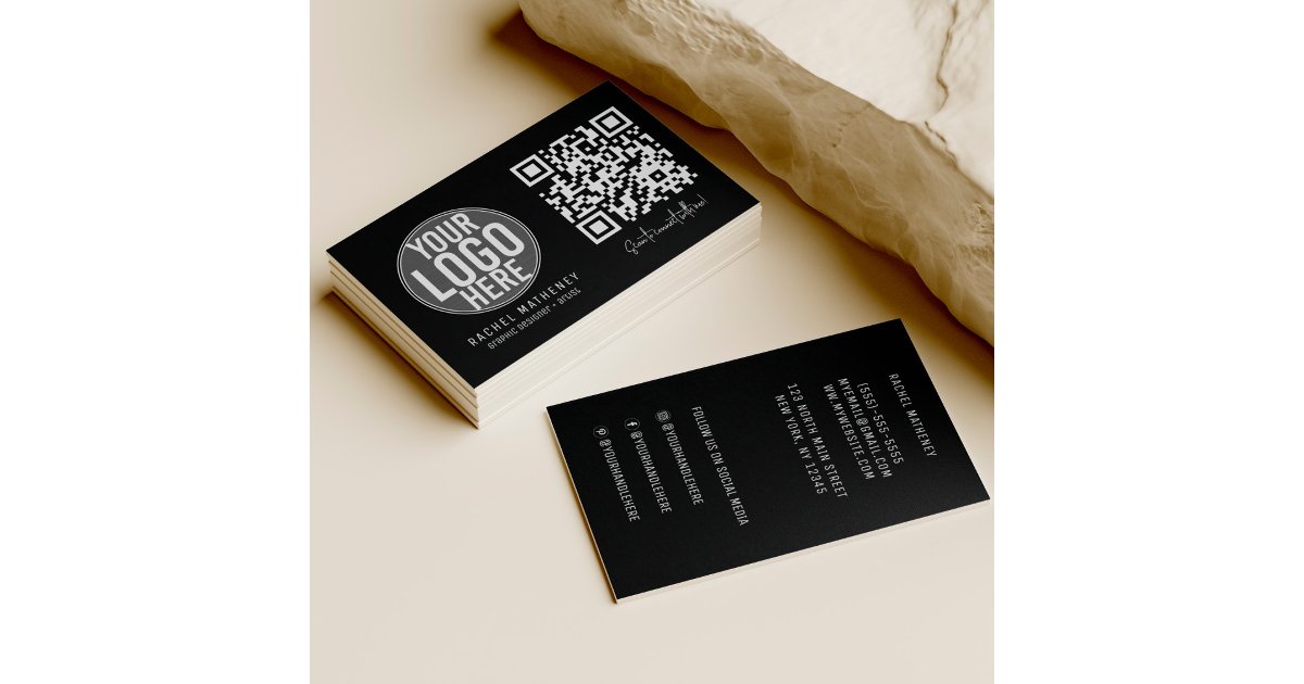 Modern QR Code Logo Simple White Professional Busi Business Card | Zazzle