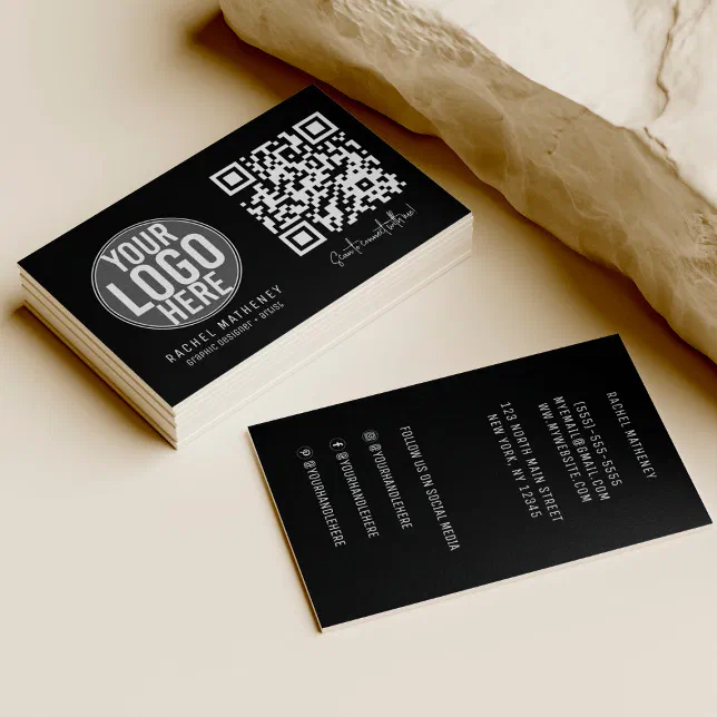 Modern QR Code Logo Simple White Professional Busi Business Card | Zazzle