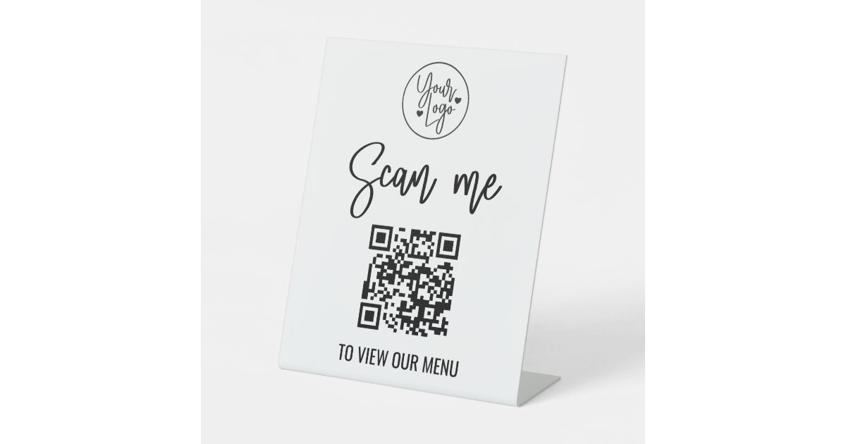 Modern QR Code Menu Logo Contactless Business Pedestal Sign | Zazzle