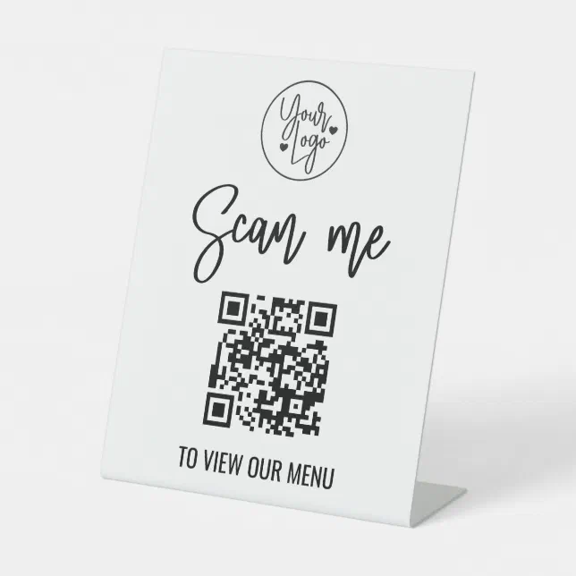 Modern QR Code Menu Logo Contactless Business Pedestal Sign | Zazzle