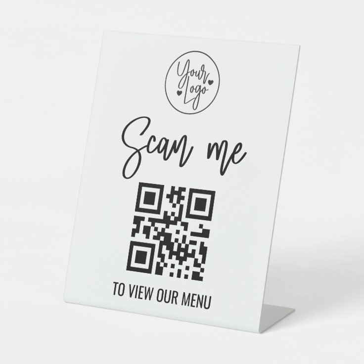 Modern QR Code Menu Logo Contactless Business Pedestal Sign | Zazzle