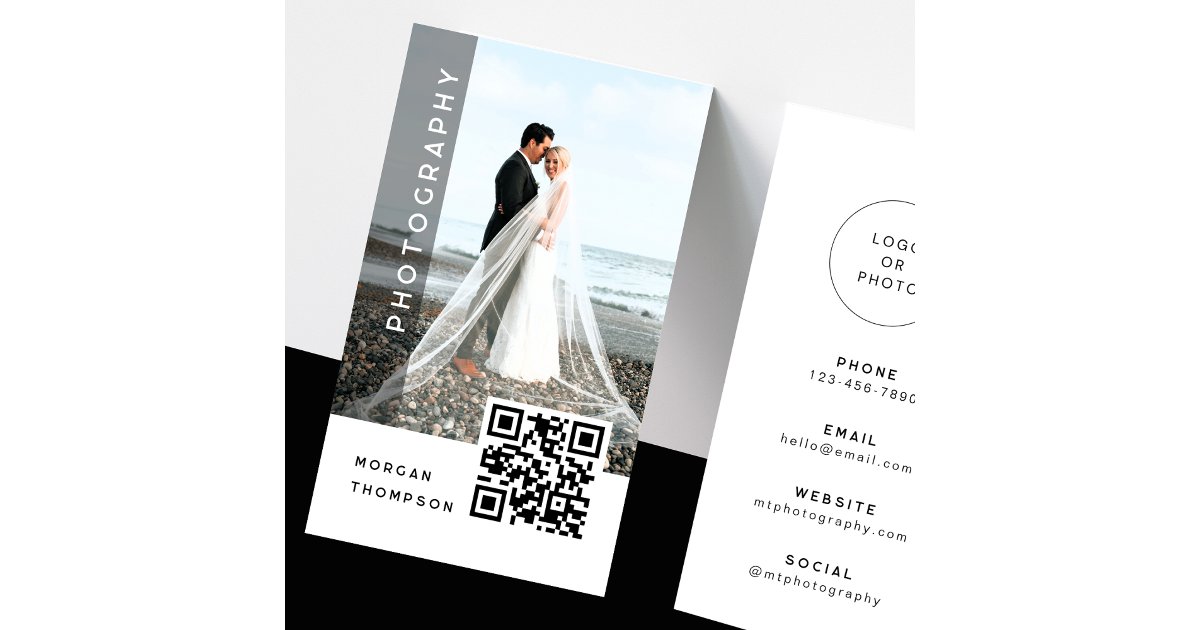 Modern QR Code Photography Business Card | Zazzle