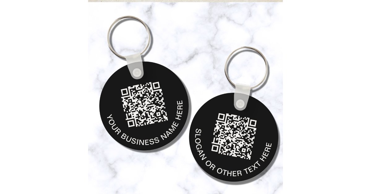 Modern QR Code Promotional Black Keychain | Zazzle