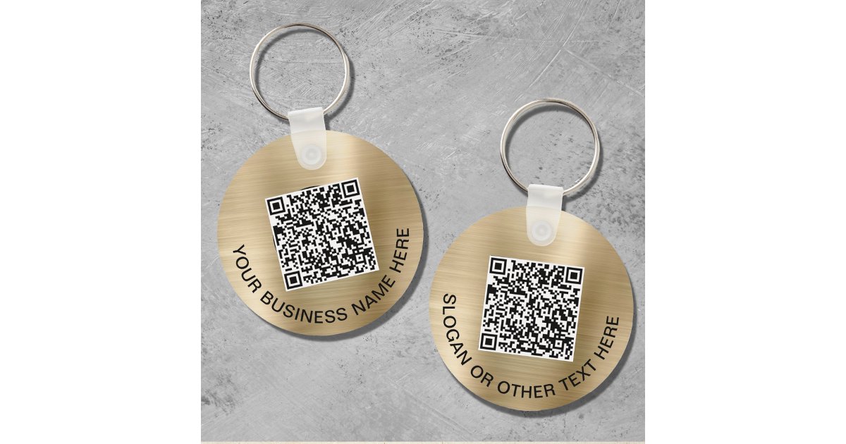 Modern QR Code Promotional Gold Keychain | Zazzle