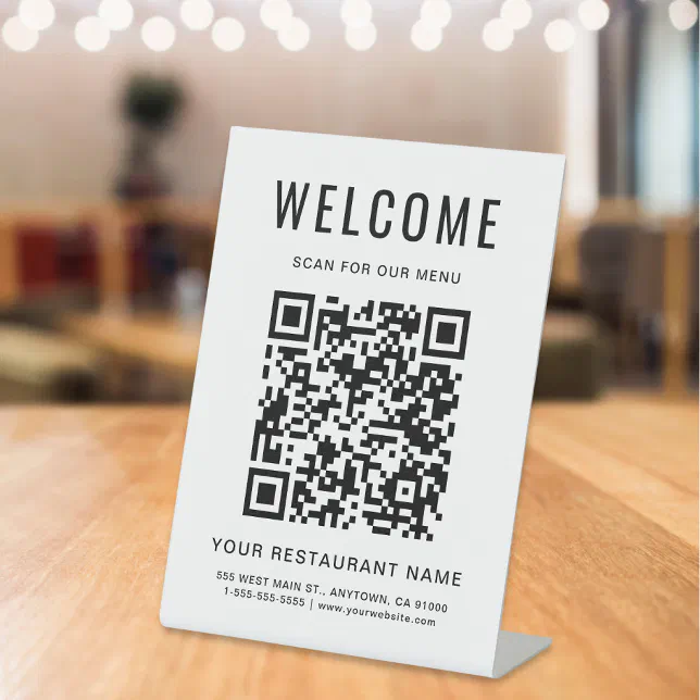 Modern QR Code Restaurant Menu Tabletop Pedestal Sign | Zazzle
