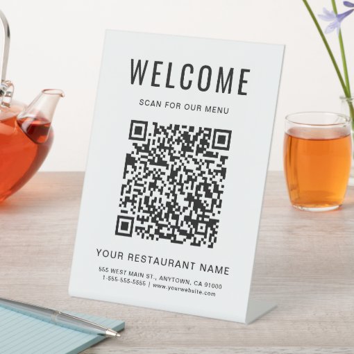 Modern QR Code Restaurant Menu Tabletop Pedestal Sign | Zazzle