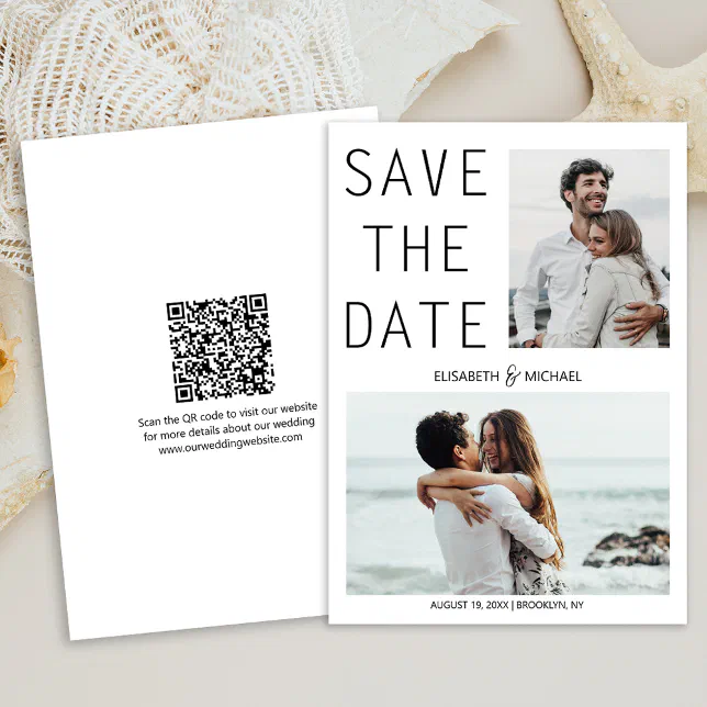 Modern QR Code Save The Date Photo Wedding Invitation | Zazzle