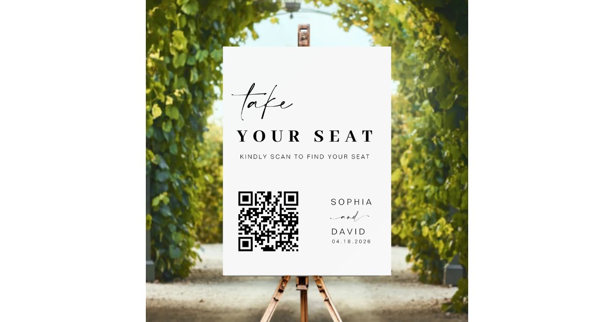 Modern QR Code Seating Chart | Take Your Seat Sign | Zazzle