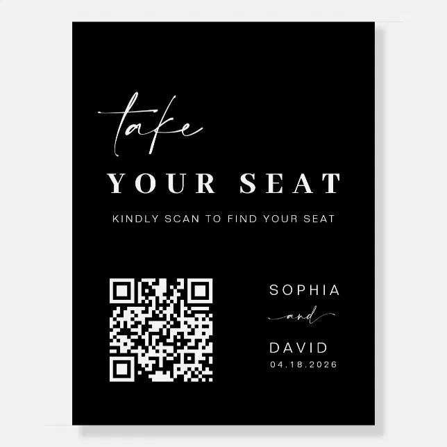 Modern QR Code Seating Chart | Take Your Seat Sign | Zazzle