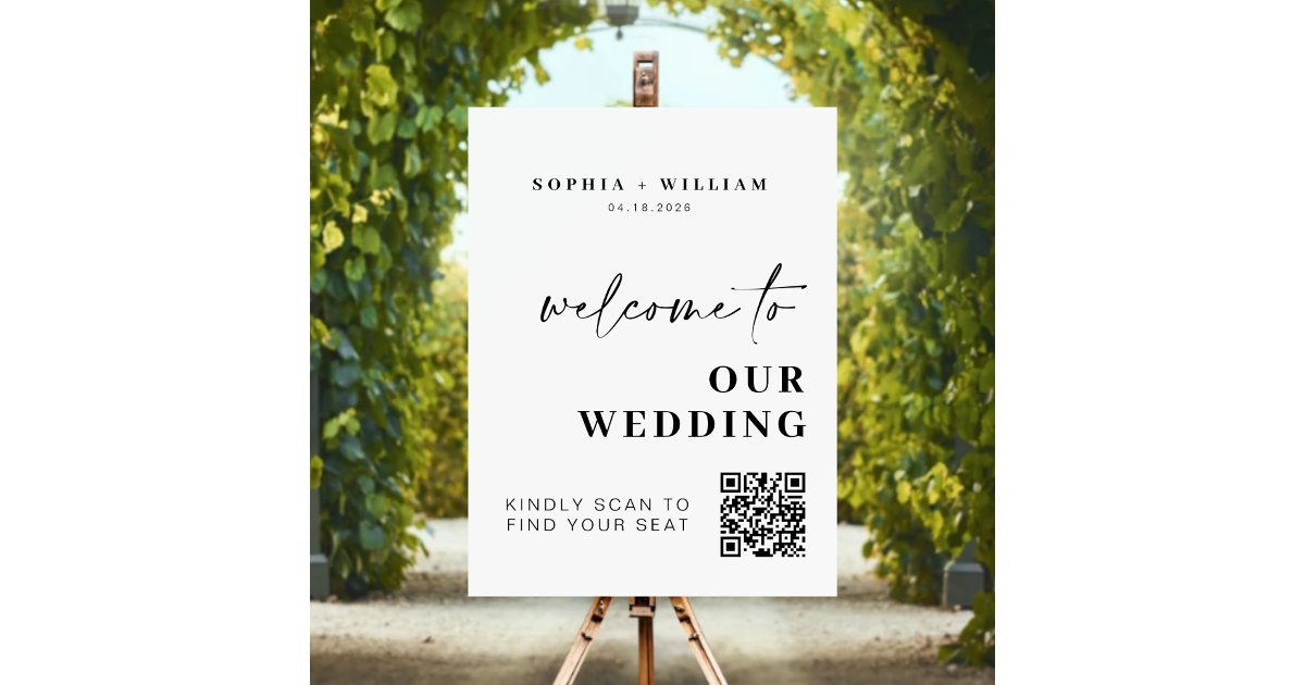 Modern QR Code Seating Chart Welcome Sign | Zazzle