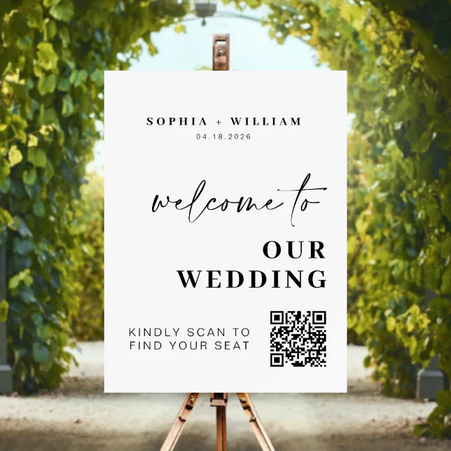 Modern QR Code Seating Chart Welcome Sign | Zazzle