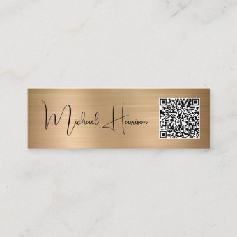 Modern QR Code Signature Script Gold Mini Business Card | Zazzle