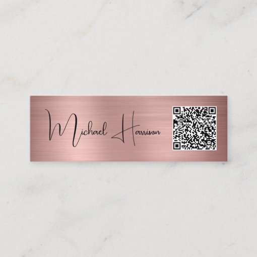 Modern QR Code Signature Script Rose Gold Mini Business Card | Zazzle