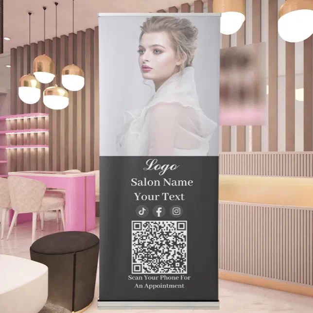 Modern QR code social media Retractable Banner | Zazzle