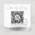 Modern QR Code Social Media White & Chrome Silver Square Business Card ...