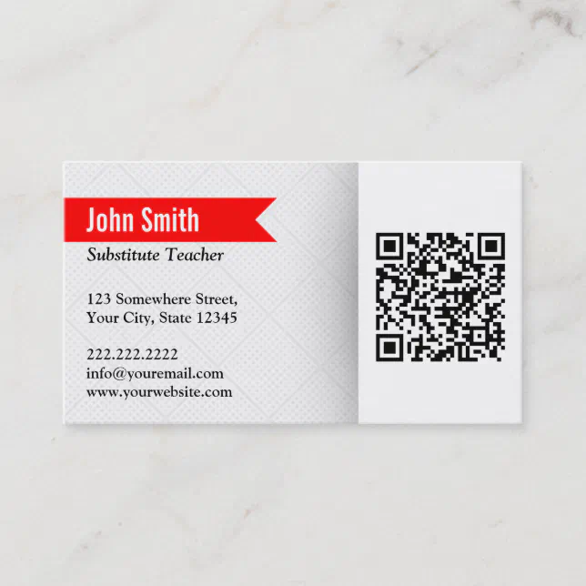 Modern QR Code Substitute Teacher Business Card | Zazzle