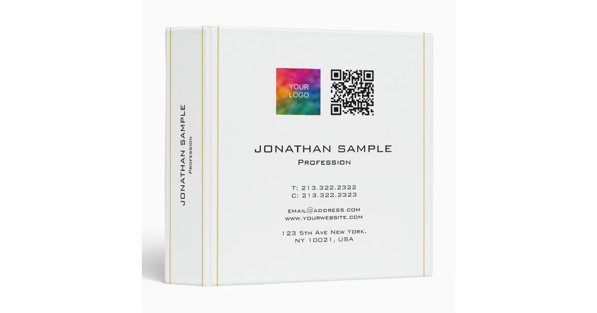 Modern QR Code Upload Corporate Logo Professional 3 Ring Binder | Zazzle