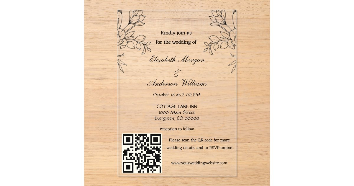 Modern QR Code Wedding Acrylic Invitations | Zazzle