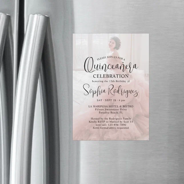 Modern Quinceañera Photo Overlay 15th Birthday Magnetic Invitation | Zazzle
