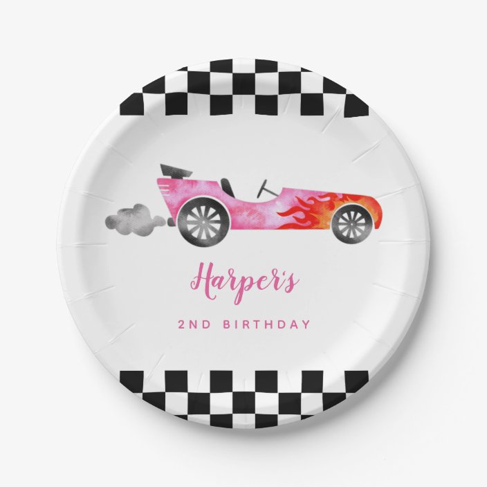 Modern Race Car Girl Birthday Party Paper Plates | Zazzle.com