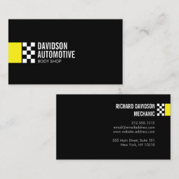 Modern Racing Flag Logo in Yellow Automotive Business Card | Zazzle