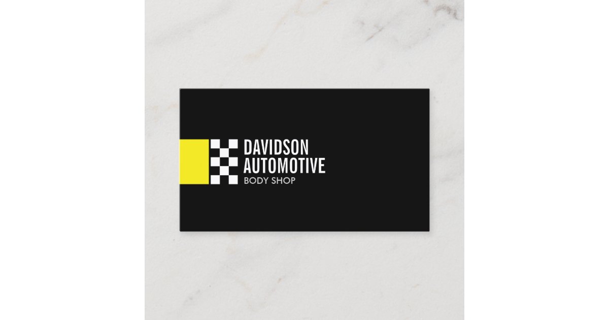 Modern Racing Flag Logo in Yellow Automotive Business Card | Zazzle