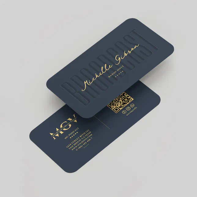 Modern Radio Host Podcast Monogram Elegant Blue Business Card | Zazzle