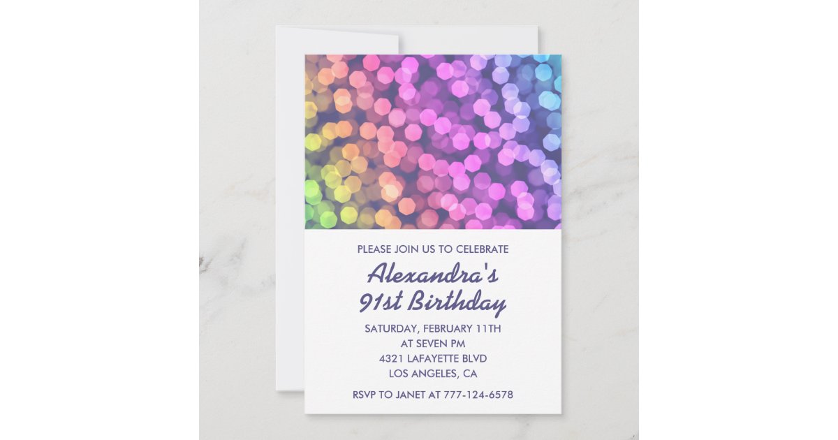 Modern Rainbow 91st birthday invitations Confetti | Zazzle